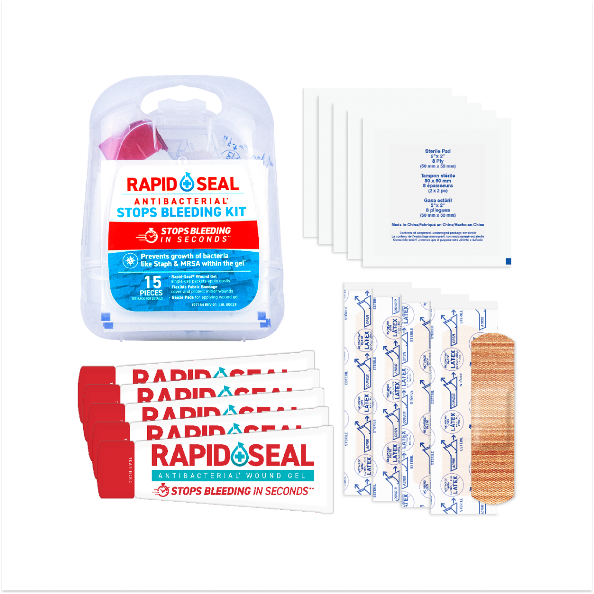 Rapid-Seal™ Stop Bleeding First Aid Kit - 15 Pieces